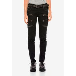 Cipo & Baxx Slim-fit-Jeans CIPO & BAXX Gr. 27, Länge 34, silberfarben (schwarz, silberfarben) Damen Jeans Röhrenjeans