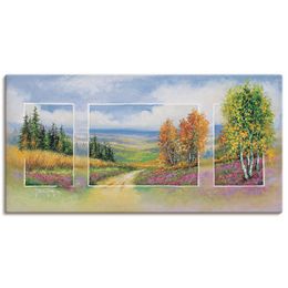 Wandbild Artland "Frühlling Triptychon" Bilder Gr. B/H: 100 cm x 50 cm, Leinwandbild Vier Jahreszeiten Querformat, 1 St., gelb Kunstdrucke