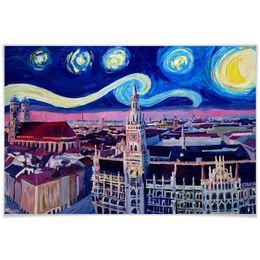 Poster Wall-Art "van Gogh Stil München bei Nacht" Bilder Gr. B/H/T: 120 cm x 80 cm x 0,1 cm, Stadt, 1 St., bunt Poster