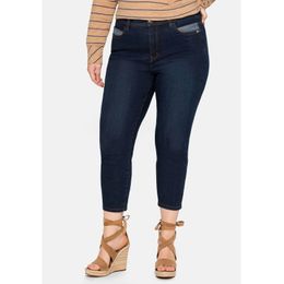 Stretch-Jeans sheego "Große Größen" Gr. 46, Normalgrößen, blau (dark blue denim) Damen Jeans 5-Pocket-Jeans Stretch