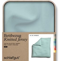 Bettbezug Schlafgut "Knitted Jersey uni, aus Bio-Baumwolle mit Elasthan, Reißverschluss" Bettbezüge Gr. B/L: 200 cm x 200 cm, blau (petrol light) Jersey-Bettwäsche