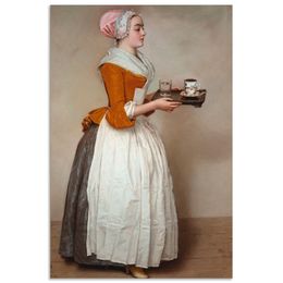 Wandbild Artland "Das Schokoladenmädchen. Um 1744/45" Bilder Gr. B/H: 60 cm x 90 cm, Alu-Dibond-Druck Frau, 1 St., beige (naturfarben) Kunstdrucke