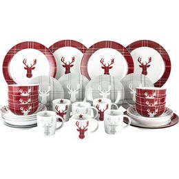 Kombiservice Retsch Arzberg "Geschirr-Set, Service HIGHLAND STAG, Winter, Advent, Weihnachten" Geschirr-Sets Gr. 30 tlg., rot (weiß, rot, hellgrau, dunkelgrau) Geschirr-Sets für 6 Personen