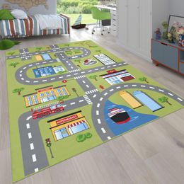 Kinderteppich Paco Home "Bino 570" Teppiche Gr. B/L: 240 cm x 340 cm, 4 mm, 1 St., grün Kinder Kinderzimmerteppiche Kurzflor, Straßen-Spiel-Teppich, Kinderzimmer