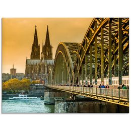 Glasbild Artland "Kölner Dom mit Hohenzollernbrücke" Bilder Gr. B/H: 80 cm x 60 cm, Glasbild Deutschland Querformat, 1 St., braun Glasbilder