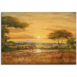 Wandbild Artland "Afrikanische Steppe" Bilder Gr. B/H: 100 cm x 70 cm, Leinwandbild Wildtiere Querformat, 1 St., braun Kunstdrucke