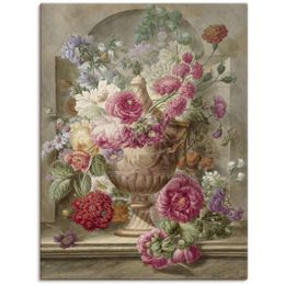 Wandbild Artland "Vase mit Blumen." Bilder Gr. B/H: 90 cm x 120 cm, Leinwandbild Arrangements Hochformat, 1 St., pink Kunstdrucke