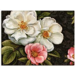 Wandbild Artland "Blumen Damast I" Bilder Gr. B/H: 80 cm x 60 cm, Leinwandbild Blumen Querformat, 1 St., weiß Kunstdrucke