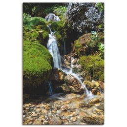 Wandbild Artland "Kleiner Wasserfall in den Bergen" Bilder Gr. B/H: 60 cm x 90 cm, Leinwandbild Gewässer Hochformat, 1 St., grün Kunstdrucke