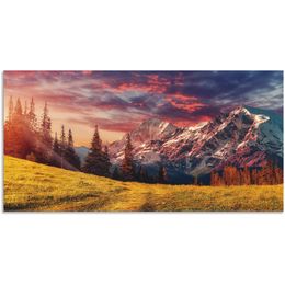 Wandbild Artland "Alpines Hochland" Bilder Gr. B/H: 100 cm x 50 cm, Alu-Dibond-Druck Berge & Alpenbilder Querformat, 1 St., rot Kunstdrucke