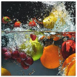 Küchenrückwand Artland "Spritzendes Obst auf dem Wasser" Spritzschutzwände Gr. B/H: 60 cm x 60 cm, bunt Küchendekoration Alu Spritzschutz mit Klebeband, einfache Montage