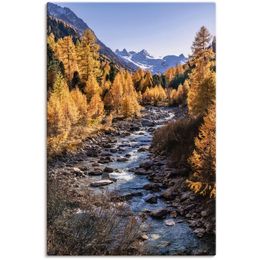 Leinwandbild Artland "Herbst im Oberengadin" Bilder Gr. B/H: 60 cm x 90 cm, Vier Jahreszeiten Bilder Hochformat, 1 St., gelb Leinwandbilder