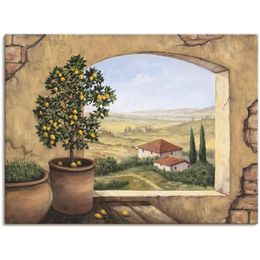 Wandbild Artland "Fenster in der Toskana" Bilder Gr. B/H: 120 cm x 90 cm, Leinwandbild Fensterblick, 1 St., beige (naturfarben) Kunstdrucke