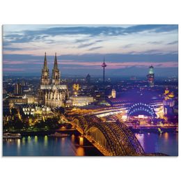 Glasbild Artland "Köln Panorama am Abend" Bilder Gr. B/H: 80 cm x 60 cm, Glasbild Deutschland Querformat, 1 St., blau Glasbilder