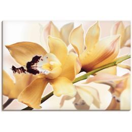 Wandbild Artland "Gelbe Orchidee" Bilder Gr. B/H: 100 cm x 70 cm, Leinwandbild Blumenbilder Querformat, 1 St., gelb Kunstdrucke