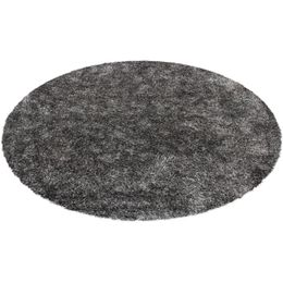Hochflor-Teppich Calo-deluxe "Masada 900" Teppiche Gr. Ø 160 cm, 40 mm, 1 St., grau (grau, weiß) Esszimmerteppiche