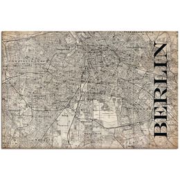 Wandbild Artland "Berlin Karte Straßen Grunge" Bilder Gr. B/H: 90 cm x 60 cm, Leinwandbild Deutschland Querformat, 1 St., beige (naturfarben) Kunstdrucke
