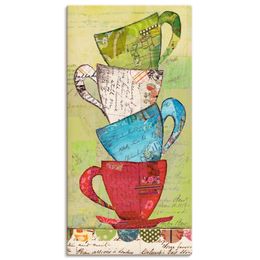 Leinwandbild Artland "Komm zum Tee" Bilder Gr. B/H: 50 cm x 100 cm, Geschirr & Besteck Hochformat, 1 St., grün Leinwandbilder