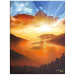 Wandbild Artland "Erwachen in der Natur" Bilder Gr. B/H: 60 cm x 80 cm, Leinwandbild Bilder vom Sonnenuntergang & -aufgang Hochformat, 1 St., orange Kunstdrucke