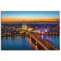 Leinwandbild Artland "Erleuchtetes Köln von oben" Bilder Gr. B/H: 90 cm x 60 cm, Deutschland Querformat, 1 St., orange Leinwandbilder