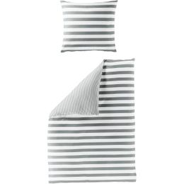 Bettwäsche Bierbaum "Modern Stripes" Gr. B/L: 155 cm x 220 cm (1 St.), B/L: 80 cm x 80 cm (1 St.), Mako-Satin, silberfarben (silber) Bettwäsche 155x220 cm
