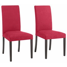 Esszimmerstuhl Home Affaire "Roko" Stühle Gr. B/H/T: 46,5 cm x 96 cm x 57 cm, 4 St., Lu x us-Microfaser, Beine dunkelbraun + Massivholz, rot (rot, dunkelbraun) Küchenstühle