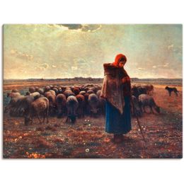 Wandbild Artland "Schäferin mit ihrer Herde, 1863" Bilder Gr. B/H: 80 cm x 60 cm, Leinwandbild Berufe Querformat, 1 St., rot Kunstdrucke