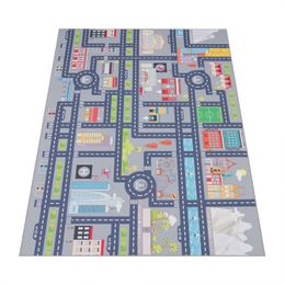 Kinderteppich Paco Home "Bino 575" Teppiche Gr. B/L: 200 cm x 290 cm, 4 mm, 1 St., grau Kinder Kinderzimmerteppiche Kurzflor, Straßen-Spiel-Teppich, Kinderzimmer