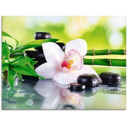 Glasbild Artland "Spa Steine Bambus Zweige Orchidee" Bilder Gr. B/H: 80 cm x 60 cm, Zen, 1 St., grün Glasbilder