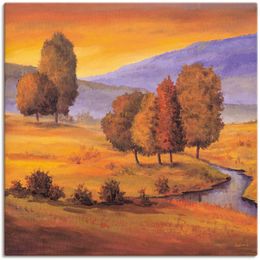 Leinwandbild Artland "Sonnige Landschaft II" Bilder Gr. B/H: 100 cm x 100 cm, Felder, 1 St., orange Leinwandbilder