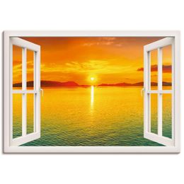 Wandbild Artland "Fensterblick - Sonnenuntergangspanorama" Bilder Gr. B/H: 100 cm x 70 cm, Leinwandbild Fensterblick Querformat, 1 St., weiß Kunstdrucke