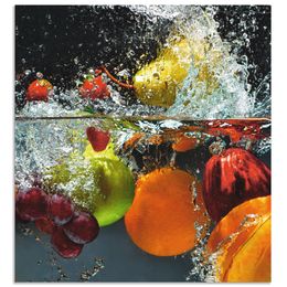 Küchenrückwand Artland "Spritzendes Obst auf dem Wasser" Spritzschutzwände Gr. B/H: 60 cm x 65 cm, bunt Küchendekoration Alu Spritzschutz mit Klebeband, einfache Montage