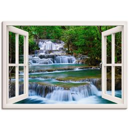 Wandbild Artland "Fensterblick Wasserfall in Kanchanaburi" Bilder Gr. B/H: 100 cm x 70 cm, Leinwandbild Fensterblick Querformat, 1 St., weiß Kunstdrucke