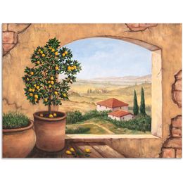 Wandbild Artland "Fenster in der Toskana" Bilder Gr. B/H: 120 cm x 90 cm, Alu-Dibond-Druck Fensterblick, 1 St., beige (naturfarben) Kunstdrucke