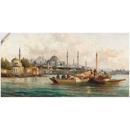 Wandbild Artland "Handelsschiffe vor Hagia Sophia" Bilder Gr. B/H: 150 cm x 75 cm, Wandaufkleber - Vinyl Boote & Schiffe, 1 St., blau Kunstdrucke