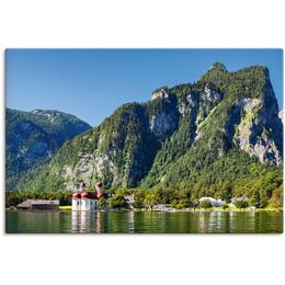 Wandbild Artland "Blick auf den Königssee" Bilder Gr. B/H: 90 cm x 60 cm, Leinwandbild Berge & Alpenbilder Querformat, 1 St., grün Kunstdrucke