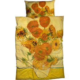 Bettwäsche Goebel "Sonnenblume" Gr. B/L: 155 cm x 220 cm (1 St.), B/L: 80 cm x 80 cm (1 St.), Satin, gelb (sonnengelb) Satin-Bettwäsche