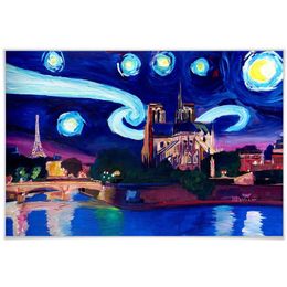 Poster Wall-Art "Van Gogh Stil Stadt Paris bei Nacht" Bilder Gr. B/H/T: 120 cm x 80 cm x 0,1 cm, Stadt, 1 St., bunt Poster