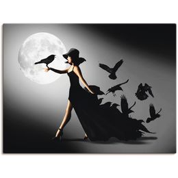 Wandbild Artland "Die Frau mit den Raben" Bilder Gr. B/H: 120 cm x 90 cm, Leinwandbild Animal Fantasy, 1 St., schwarz Kunstdrucke