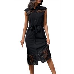 ZWY Wickelkleid Enges, kurzärmliges Damenkleid aus reiner schwarzer Spitze (Kleider