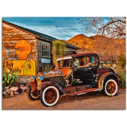 Wandbild Artland "Oldtimer Route 66 Hackberry" Bilder Gr. B/H: 80 cm x 60 cm, Leinwandbild Auto, 1 St., braun Kunstdrucke