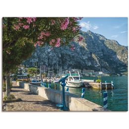 Leinwandbild Artland "Gardasee Hafen Limone sul Garda I" Bilder Gr. B/H: 80 cm x 60 cm, Europa, 1 St., blau Leinwandbilder
