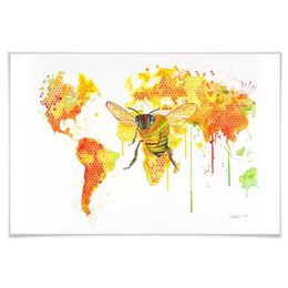 Poster Wall-Art "Bees World Bienenkönigin" Bilder Gr. B/H/T: 140 cm x 90 cm x 0,1 cm, Schriftzug, 1 St., bunt Poster