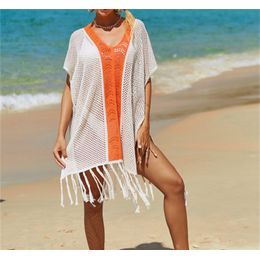 Wrathquake Strandkleid Damen-Bikiniüberzug mit kontrastierendem Strickfransen-Strandrock