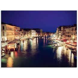 Glasbild Artland "Venedig bei Nacht" Bilder Gr. B/H: 60 cm x 45 cm, Glasbild Italien Querformat, 1 St., blau Glasbilder