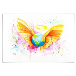 Poster Wall-Art "Angel Schutzengel Mutter Erde" Bilder Gr. B/H/T: 140 cm x 90 cm x 0,1 cm, Schriftzug, 1 St., bunt Poster