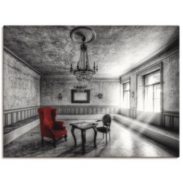 Wandbild Artland "Lost Place - Roter Sessel" Bilder Gr. B/H: 80 cm x 60 cm, Leinwandbild Architektonische Elemente Querformat, 1 St., schwarz Kunstdrucke