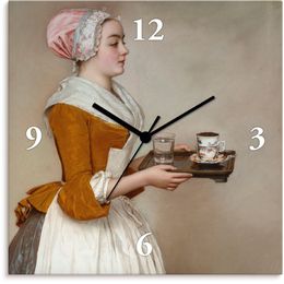 Wanduhr Artland "Das Schokoladenmädchen. Um 1744/45" Wanduhren Gr. B/H/T: 30 cm x 30 cm x 1,7 cm, Funkuhr, beige (naturfarben) Wanduhren