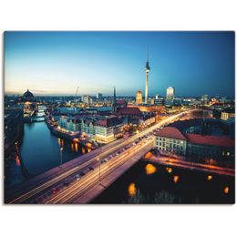 Wandbild Artland "Berlin Cityscape am Abend" Bilder Gr. B/H: 80 cm x 60 cm, Leinwandbild Deutschland Querformat, 1 St., beige (naturfarben) Kunstdrucke