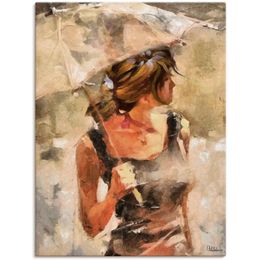 Wandbild Artland "Lady mit Regenschirm" Bilder Gr. B/H: 60 cm x 80 cm, Leinwandbild Portrait Hochformat, 1 St., beige (naturfarben) Kunstdrucke